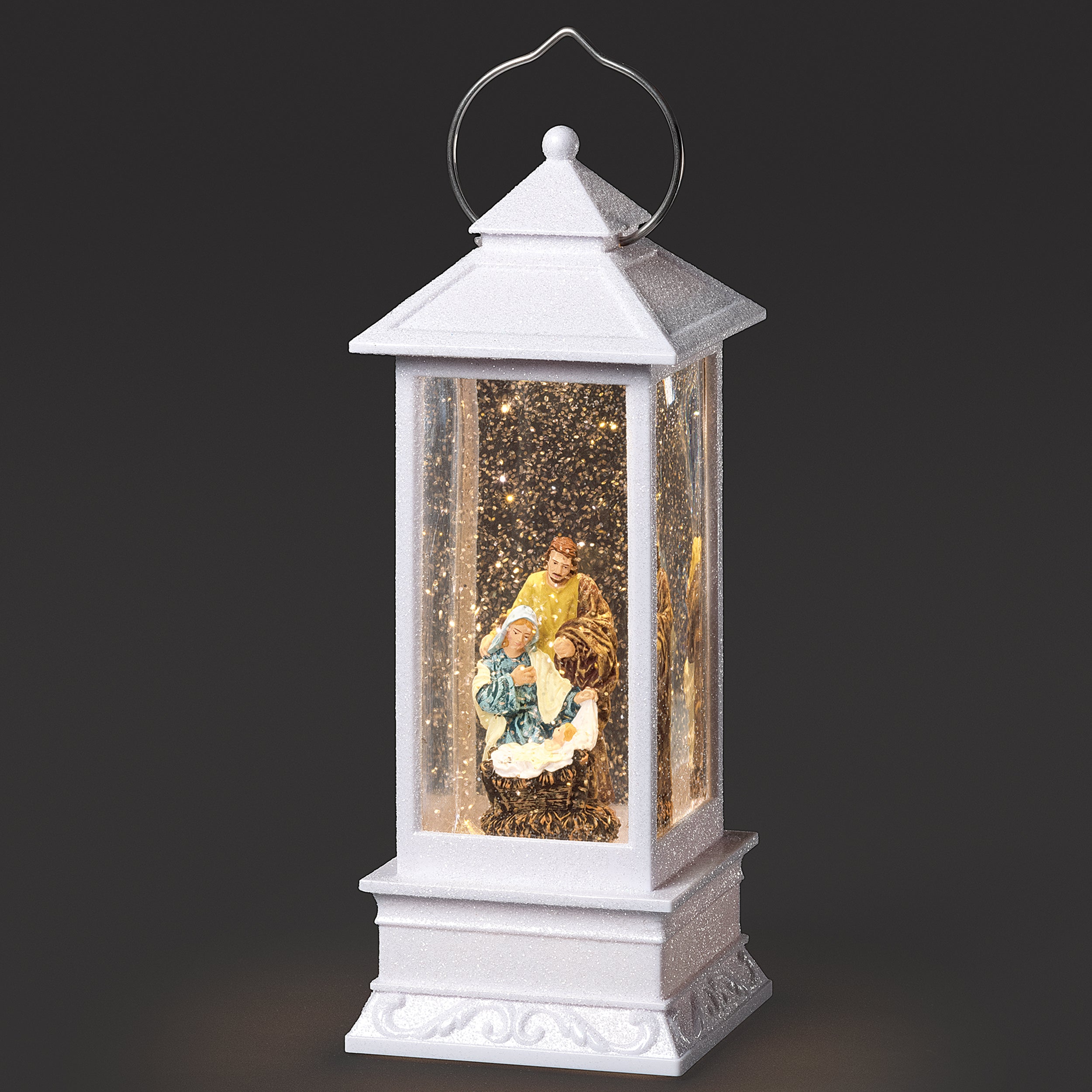 Confetti Lites Lighted Swirl White Lantern with Holy Family